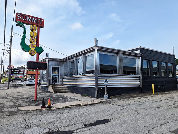 Summit Diner's classic stainless steel exterior is like a time machine to when diners ruled American roadways and calories weren't invented yet.