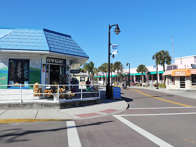 Tarpon Springs' waterfront district features bright blue roofs and palm trees, a slice of Greece nestled on Florida's Gulf Coast.