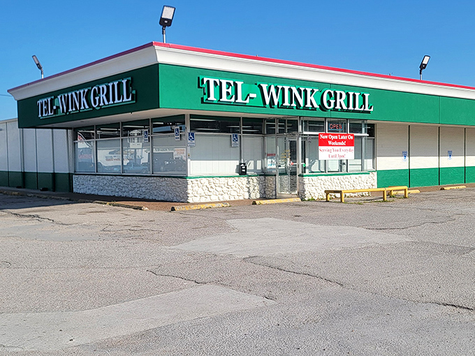 Tel-Wink Grill's green and white exterior stands as a Houston breakfast landmark, where time seems to slow down for that first cup of coffee.
