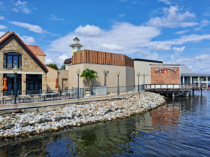 The Boathouse stands proudly along the waterfront, where stone meets sea. Like a coastal castle guarding treasures of the deep-fried variety.
