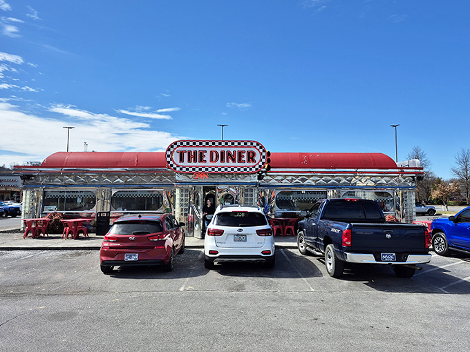 The Diner's gleaming silver exterior and classic American flag scream "road trip destination" &ndash; like finding a 1950s postcard come to life.