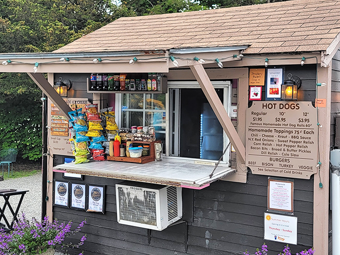 Tiny shack, tremendous flavor! The Dog House's humble exterior hides a hot dog paradise where homemade toppings reign supreme.