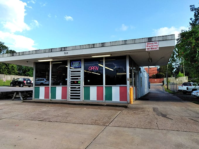 The Pizza Shack's colorful storefront promises Italian flavors in the heart of Jackson. Those red, white, and green panels are like a pizza passport!