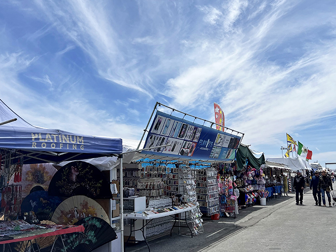 Rows of colorful vendor tents stretch to the horizon at San Jose Flea Market, a bargain city unto itself.