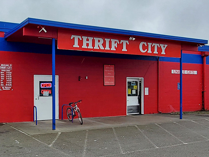 Thrift City's vibrant red exterior is the retail equivalent of a siren song for bargain hunters. This unassuming building houses mountains of possibility.