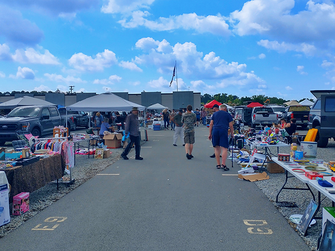 Blue skies and bargains as far as the eye can see! Trader Jack's outdoor market transforms parking lots into possibility.