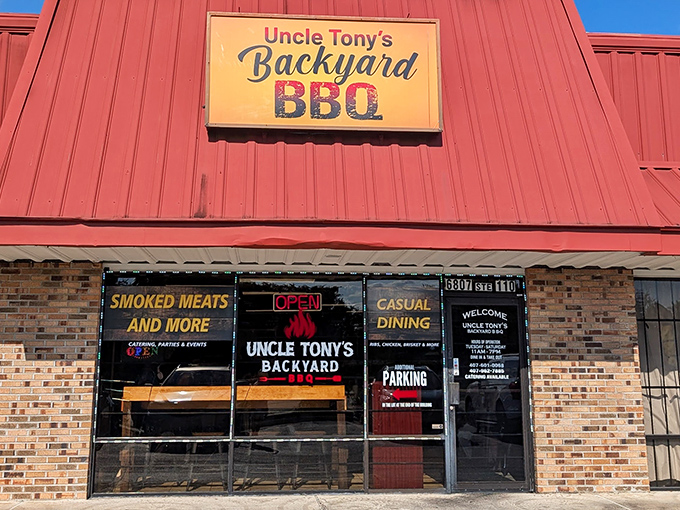 Uncle Tony's red metal roof signals barbecue salvation ahead. When a place looks this unassuming, you know the food does all the talking.
