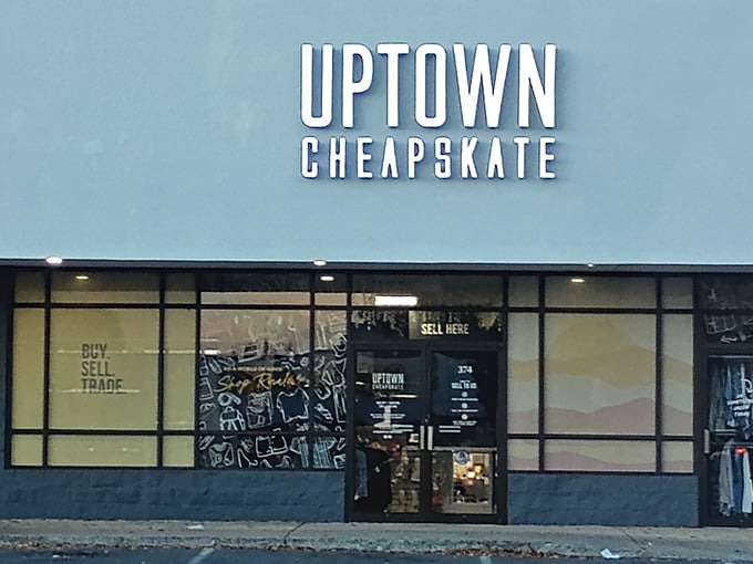 Uptown Cheapskate Charlottesville's sleek blue exterior houses fashion gems waiting to be discovered. Secondhand shopping with first-class style!