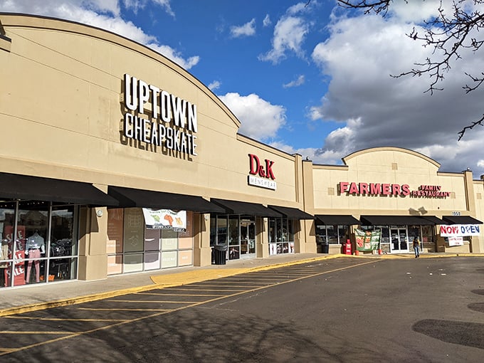 Uptown Cheapskate's sleek storefront stands ready to transform your wardrobe without emptying your wallet.