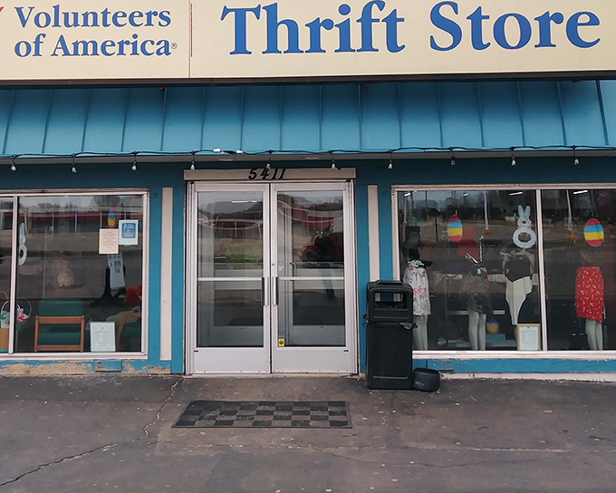 Volunteers of America's bright blue awning promises a rainbow of deals inside. The thrill of the hunt begins at the front door!