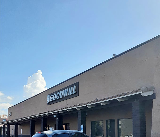 This unassuming Phoenix Goodwill hides a wonderland of possibilities behind its simple stucco facade.