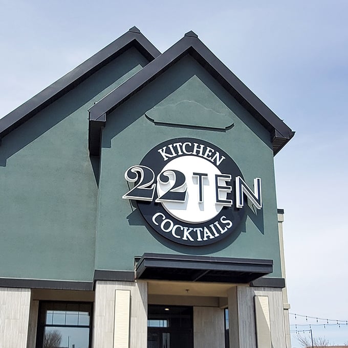 That sleek blue-green exterior isn't just pretty &ndash; it's 22TEN signaling "serious seafood ahead" in the heart of Sioux Falls.