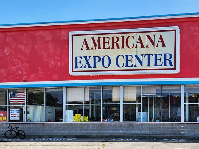 Americana Expo Center's patriotic facade promises a red, white, and blue bargain bonanza inside.