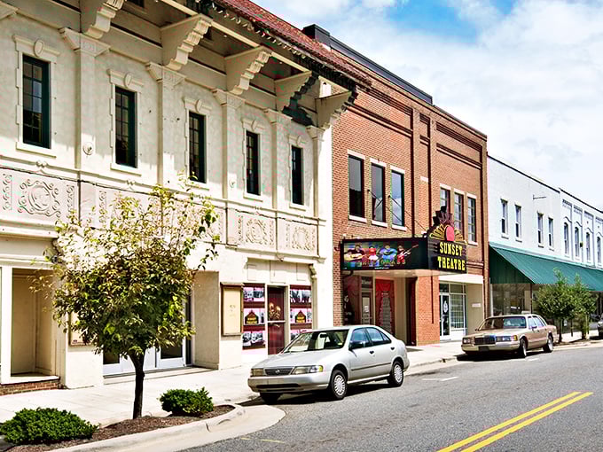 This is small-town America at its finest - tree-lined streets where your Social Security check actually stretches like good taffy.