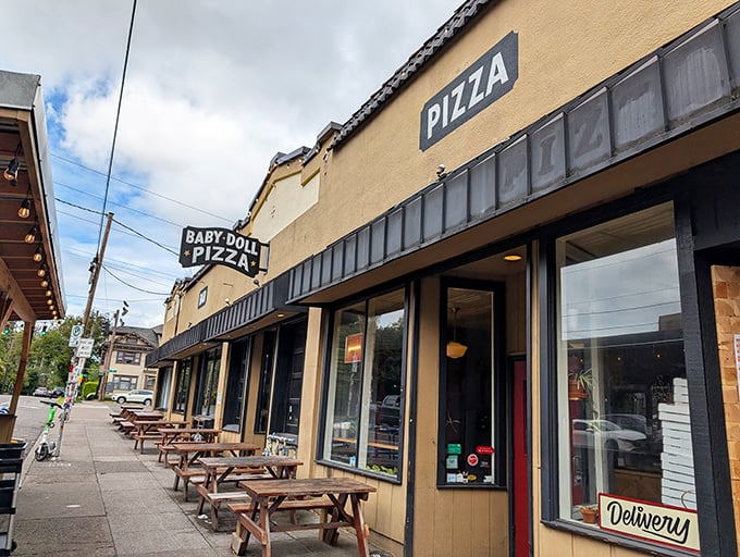 Those sidewalk picnic tables become the hottest real estate in Portland when Baby Doll's massive slices make their appearance.