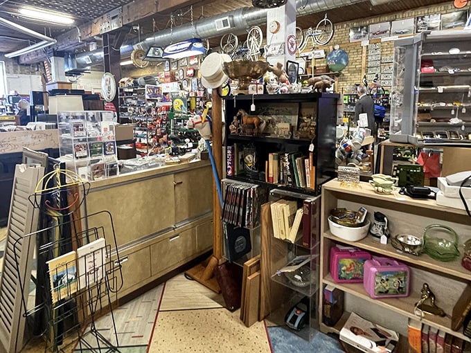 Inside the Bismarck Antique Mall, where memories are stacked higher than my credit card limit after visiting.