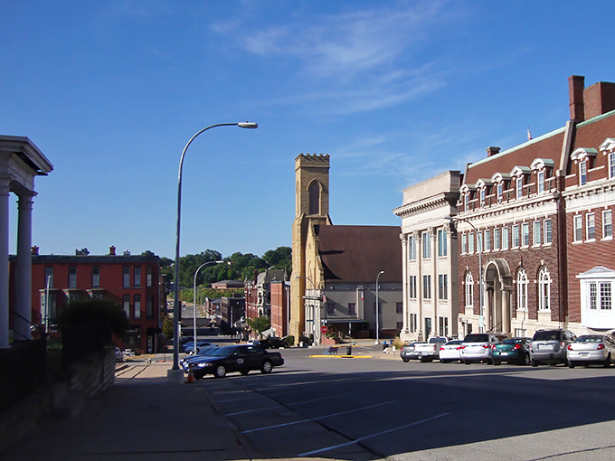 In Burlington, even the buildings tell stories. This street scene captures that perfect small-town vibe where history meets everyday life.