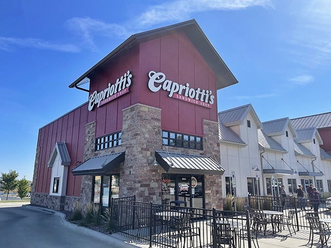 Thanksgiving between bread happens daily at this striking red sandwich shop. The outdoor seating area is perfect for savoring every bite.