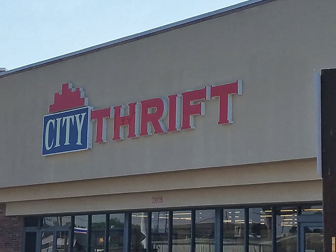 Up close with City Thrift's iconic logo&mdash;where the thrill of the hunt meets small-town charm. Every visit promises new discoveries!
