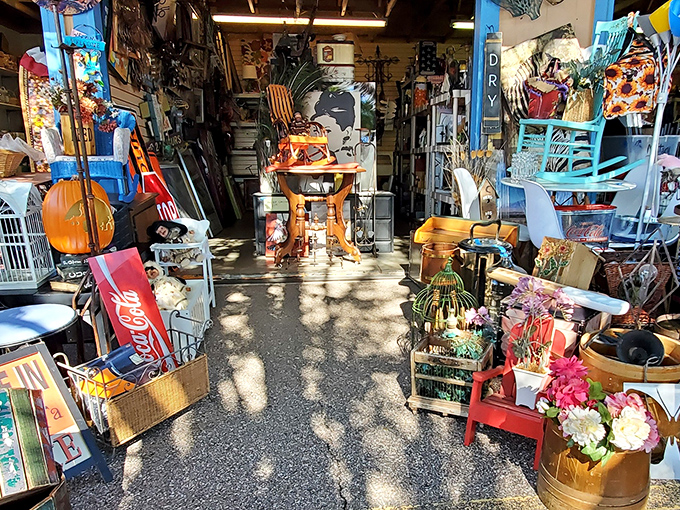 Vendor paradise! Inside this packed stall, every shelf tells a story and every item waits for its next chapter.