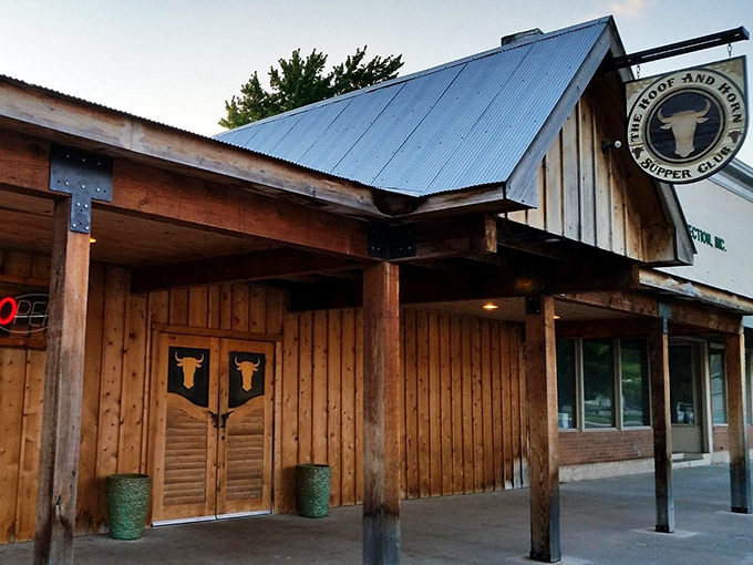 Wooden beams and cowboy-style doors at The Hoof & Horn set the perfect stage for a memorable steak dinner. No Instagram filter needed here.