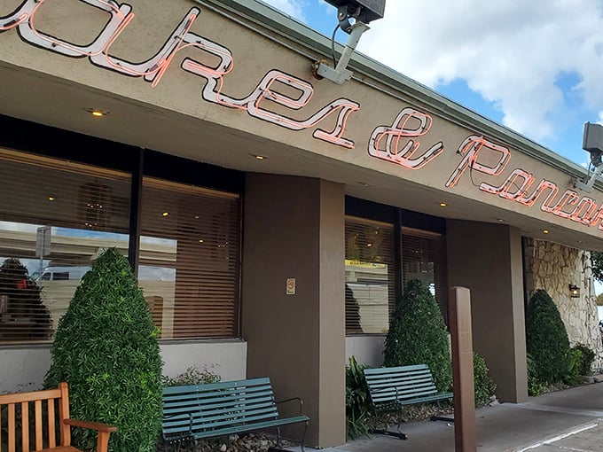 The classic brown exterior of Dot's might not win architecture awards, but what happens inside has won Houston's heart for generations.