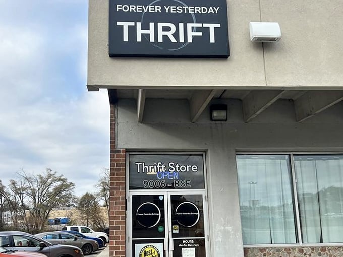 The simple storefront hides a wonderland of vintage finds. It's like your cool aunt's attic, but with price tags and better organization.