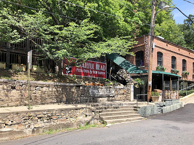 Stone steps lead to pizza nirvana at Grateful Head, where the outdoor beer garden beckons like an old friend with good stories.