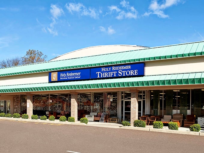 With its distinctive green roof and welcoming entrance, Holy Redeemer Thrift Store stands ready to transform your $45 into an impressive haul.