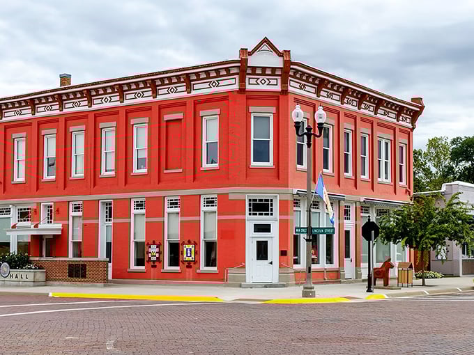 This striking red building anchors Lindsborg's historic district, where Swedish heritage meets small-town charm at prices that won't break the bank.