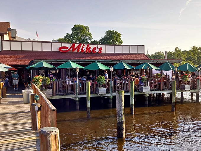 Sunset dining at Mike's means waterfront views that make the crabs taste even better. The deck practically hovers over the water!
