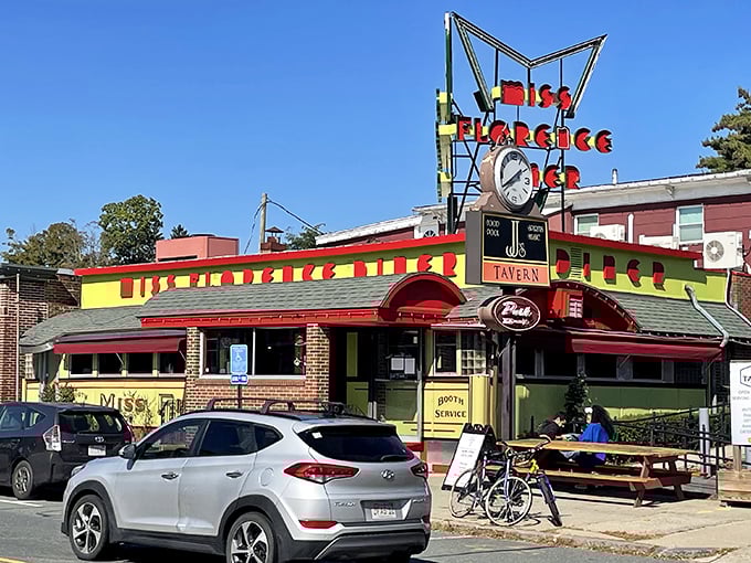 The sunshine-yellow exterior of Miss Florence Diner brightens any day, promising classic American comfort food that generations have enjoyed.