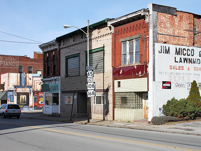 Brick storefronts and vintage signage tell stories of New Castle's rich past while offering modern affordability for retirees.