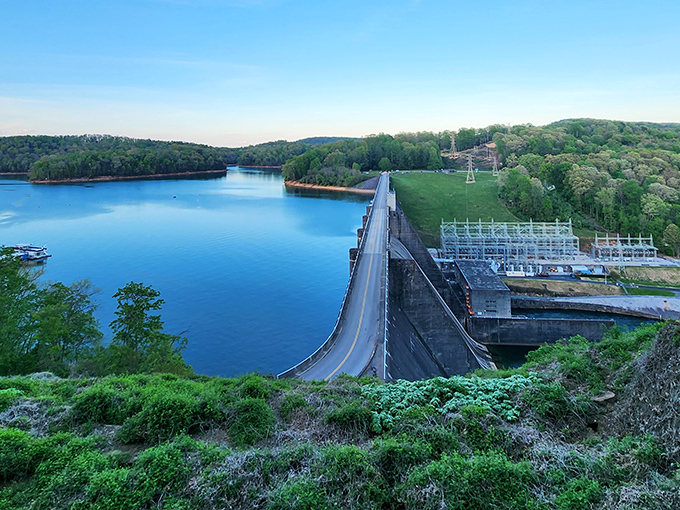 Sunset transforms the dam into a postcard-perfect scene where the water meets sky in a display that beats any big-screen TV.