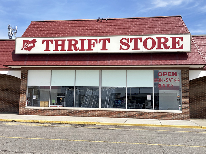 The Ohio-shaped logo adds hometown pride to this thrifting paradise. Open 9-9 means more hours to hunt for hidden gems.
