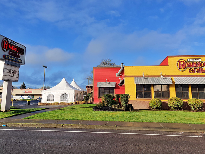 Where peanut shells on the floor are part of the charm. Original Roadhouse Grill's festive exterior hints at the no-fuss, all-flavor experience waiting inside.