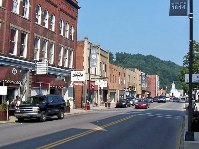 Mountains frame this town like nature's own picture mat, and that sign reminds you history happened right here.