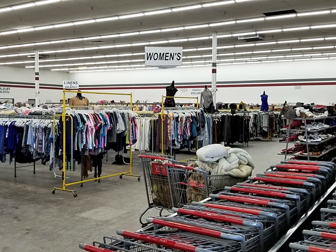 The women's section stretches as far as the eye can see. Red White & Blue's organized chaos is a thrifter's dream come true.