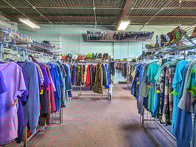 Rainbow rows of possibility await inside. Resale Depot's organized chaos is where savvy shoppers find tomorrow's outfit and yesterday's memories.