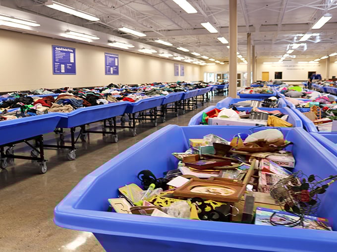 Blue bins as far as the eye can see, each one potentially hiding that designer label you've been dreaming about.