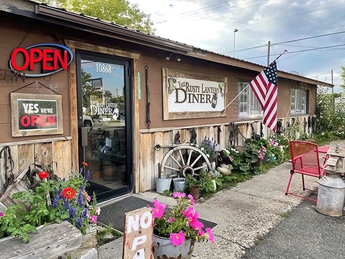 Rustic charm meets morning comfort at this unassuming roadside gem. The "YES WE'RE OPEN" sign is always a welcome sight.