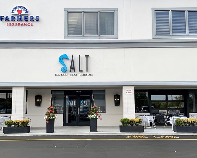 The clean lines and modern signage of Salt at Geist whisper "special occasion" before you even step inside.