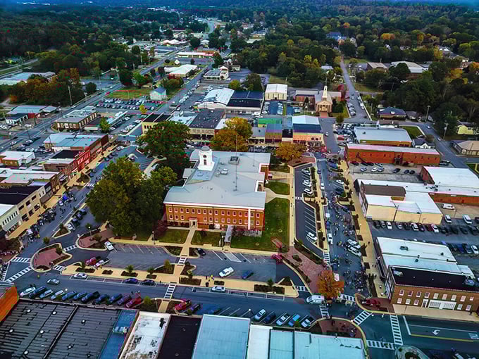 Bird's eye view of Scottsboro reveals a well-planned town where your Social Security dollars stretch like the streets below.