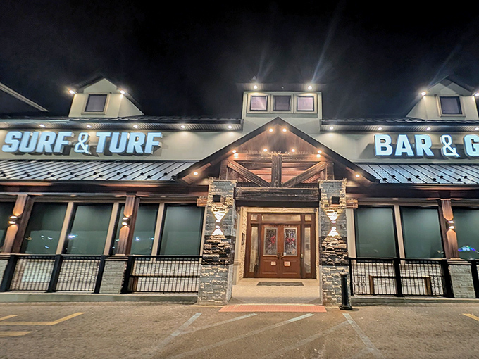 By night, Surf & Turf transforms into a beacon of hope for those suffering from acute steak deficiency.