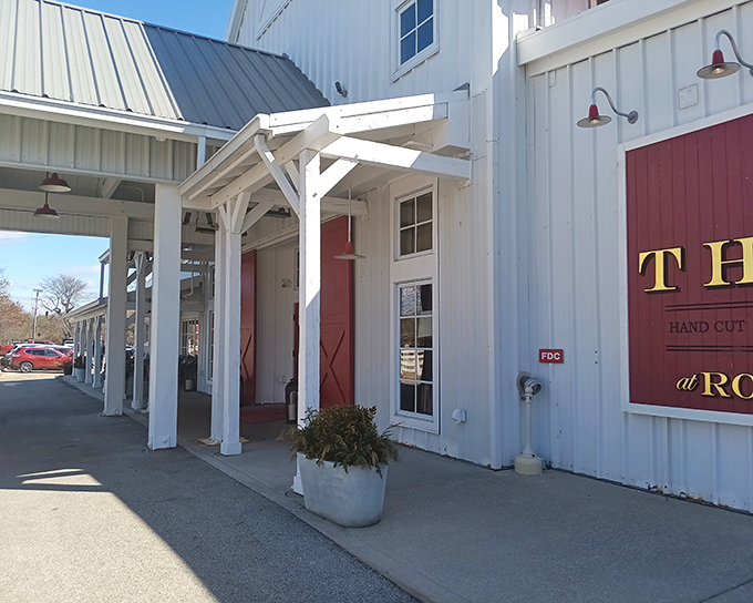 Rustic elegance at its finest. The white-trimmed entrance feels like walking into a sophisticated country retreat where steaks reign supreme.