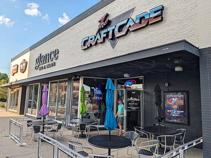 Modern meets nostalgic in this sleek space where pinball wizards and pizza lovers find their perfect match. 