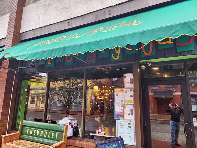 When a restaurant puts this much personality on its storefront, you know the pancakes inside mean business. 