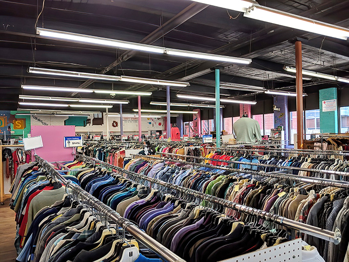 Rack after glorious rack! The Salvation Army's organized clothing department makes finding your next favorite outfit a breeze.
