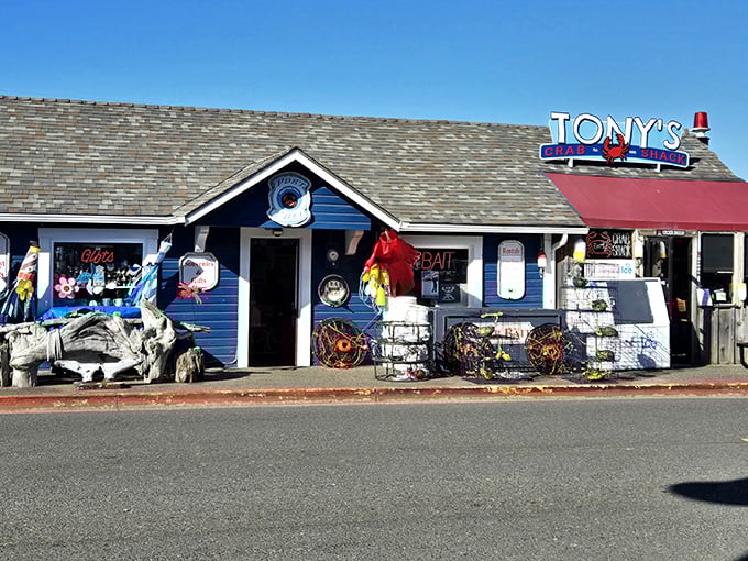 Beach essentials and crab traps frame this seafood haven. Tony's looks like it was plucked straight from a coastal postcard.