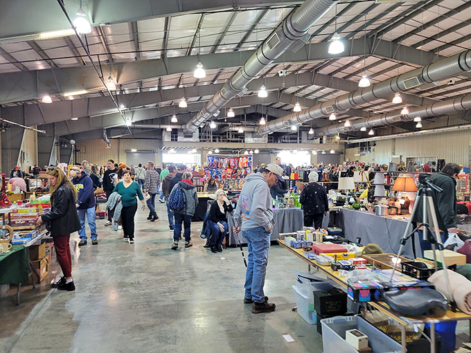 Where one person's extras become another's treasures! The spacious indoor layout at Tulsa Flea Market keeps shoppers comfortable while they hunt for deals.